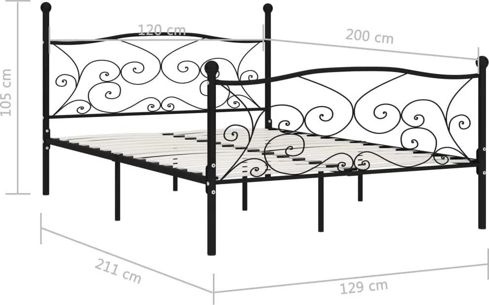 vidaXL Rám postele s laťkovým roštem kov 120 x 200 cm [284456] Barva: Černá