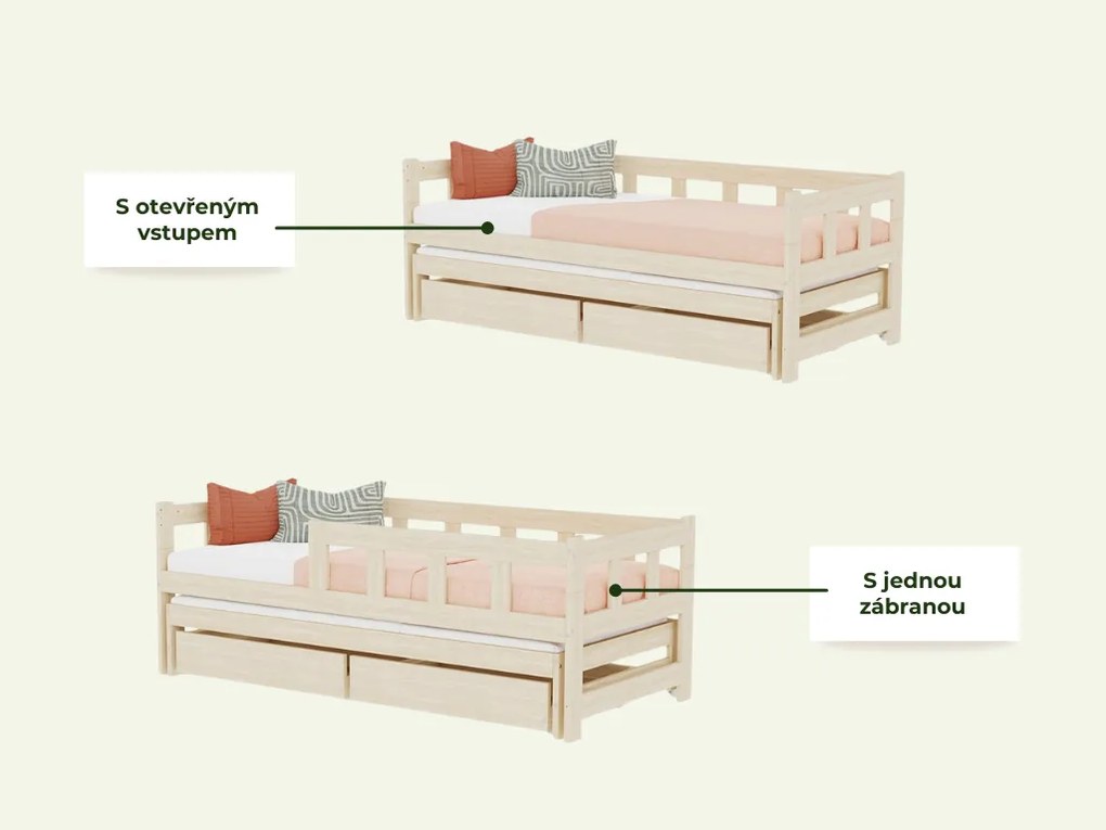 Benlemi Jednolůžko FENCE 90x200 3v1 se zábranou, přistýlkou a 2 úložnými šuplíky Zvolte barvu: Petrolejová, Zvolte zábranu: S jednou zábranou