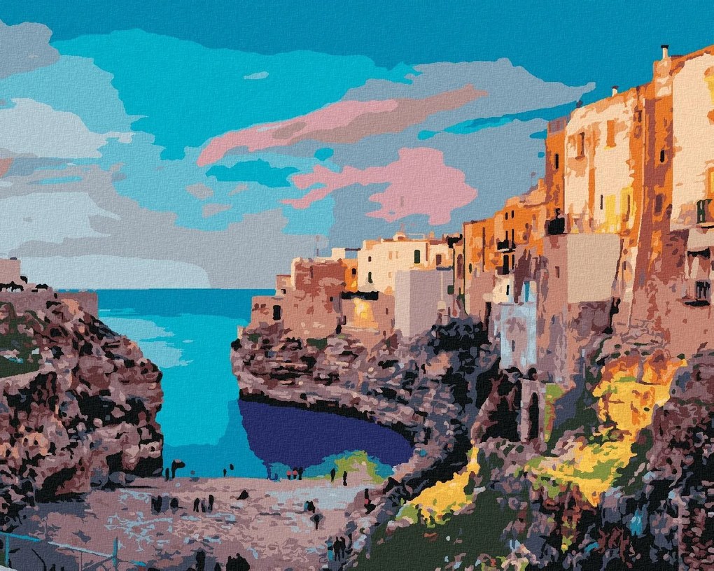 zuty zuty - malování podle čísel - jarní panorama města polignano, 40x50 cm, plátno