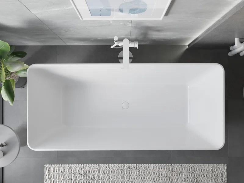 Mexen Velo Slim, volně stojící vana 170 × 75 cm, bílá/černá lesklá, bílý přepad, 52811707500-20