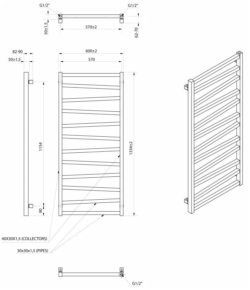 Sapho ZIG otopné těleso 600x1334 mm, černá mat ZG613B