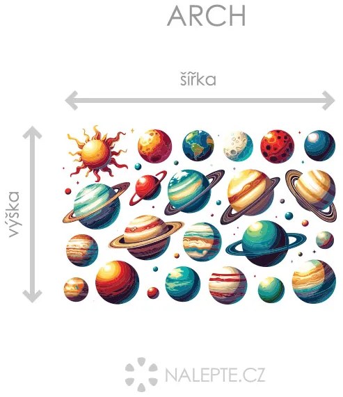 Planety a planetky textilní přelepitelné samolepky na zeď arch 47 x 31 cm