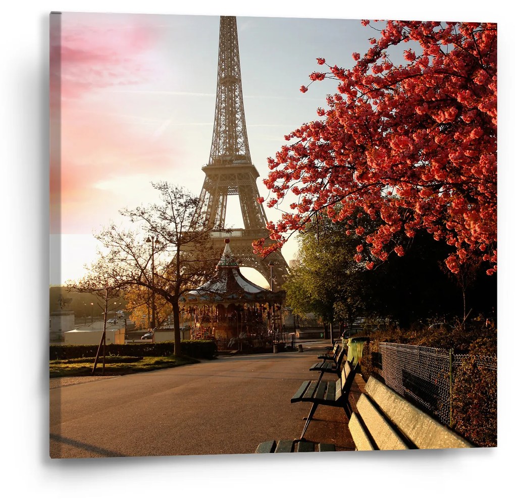 Obraz SABLIO - Eiffelova věž a červený strom 50x50 cm