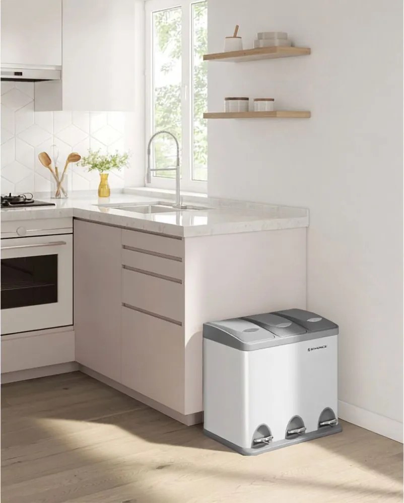 Koš na třídění odpadu SORT 24l (3x8l), šedá/bílá SongmicsHome
