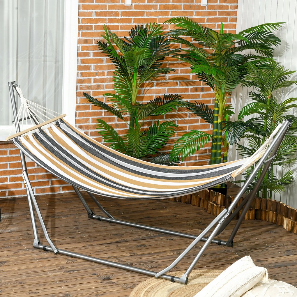 Skládací zahradní houpací síť s kovovým stojanem Outsunny, 1 místo, maximální nosnost 120 kg, rozměry 270L x 100W x 94H cm
