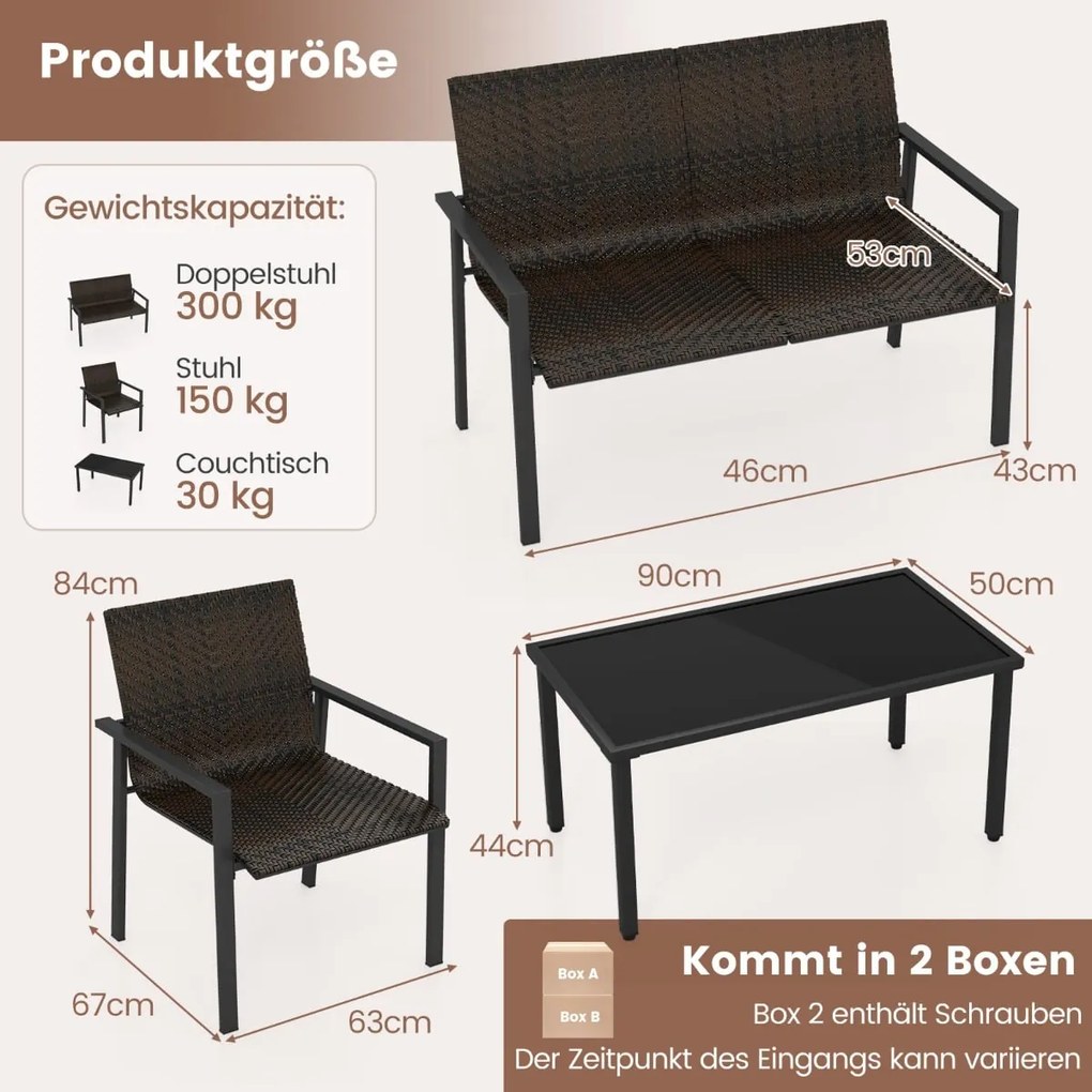 Costway 4 ks. Olyrattan Gartenmöbel Set inkl. 2 Stühlen a Bank a Tisch