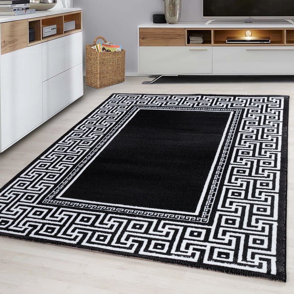 Ayyildiz, Kusový koberec Parma 9340 black, 80x300, černobílá, chodba / předsíň