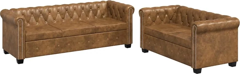vidaXL Chesterfield sada 2místné a 3místné pohovky [274322] Barva: Hnědá