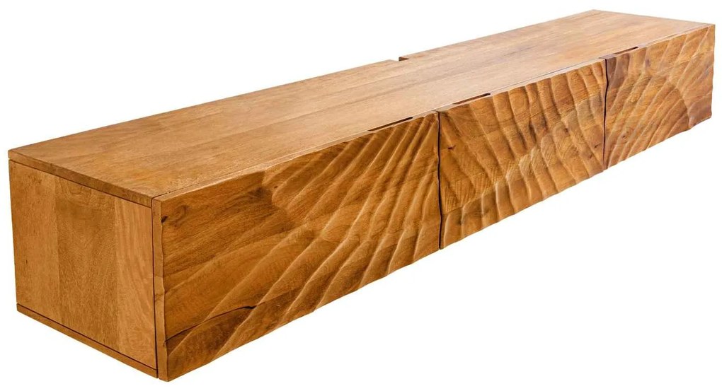 Designový závěsný TV stolek Shayla 160 cm hnědé mango - otevřené balení