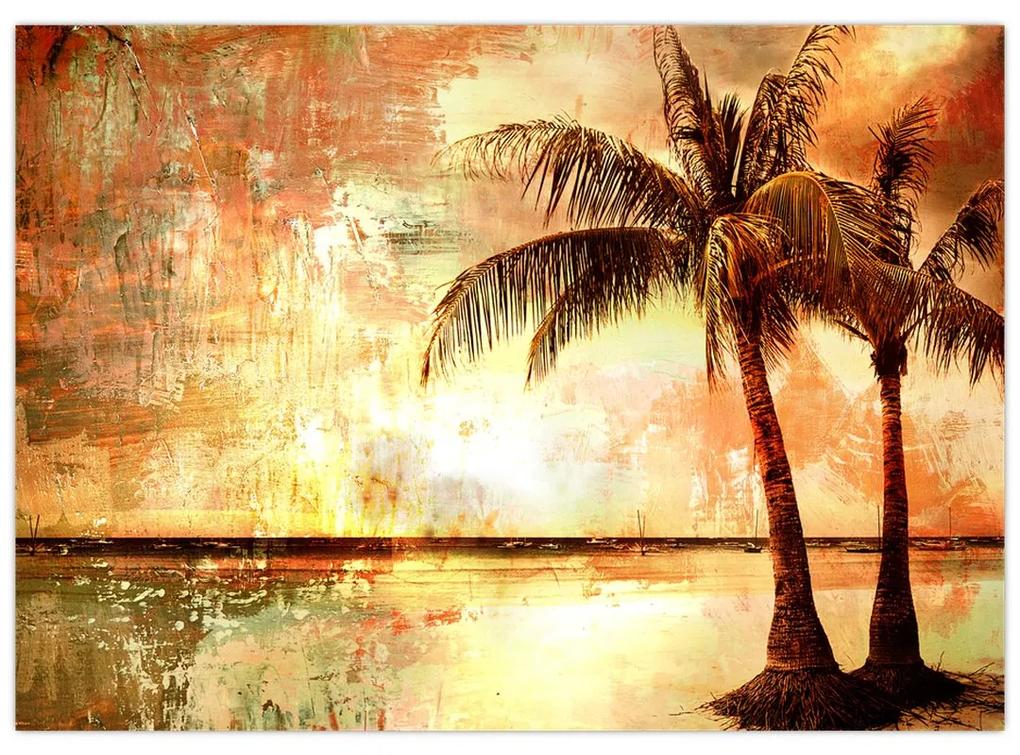 Skleněný obraz - Palmy na pláži (70x50 cm)