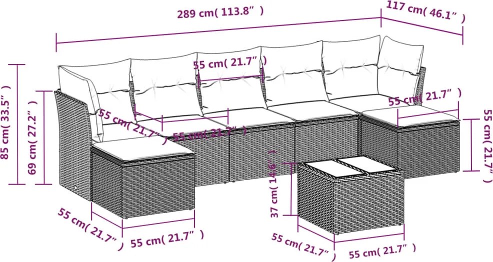 8dílná zahradní sedací souprava s poduškami béžová polyratan 3249878