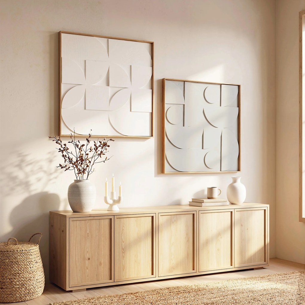 HOMCOM Dekorace stěn 3D sada 2 geometrických nástěnných dekorací Moderní nástěnná dekorace obývacího pokoje, chodby, 80 x 3,5 x 80 cm, bílá