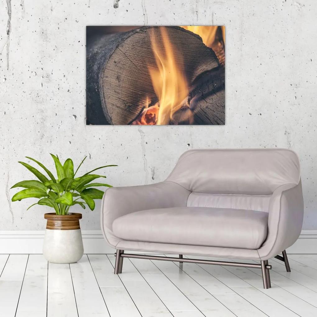 Skleněný obraz hořícího dřeva (70x50 cm)
