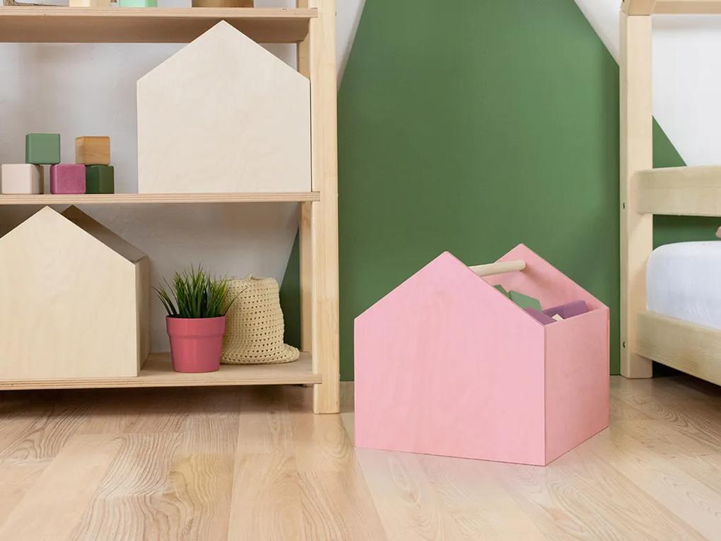 Benlemi Dřevěný úložný box HOUSE ve tvaru domečku Zvolte barvu: Růžová, pololakovaná