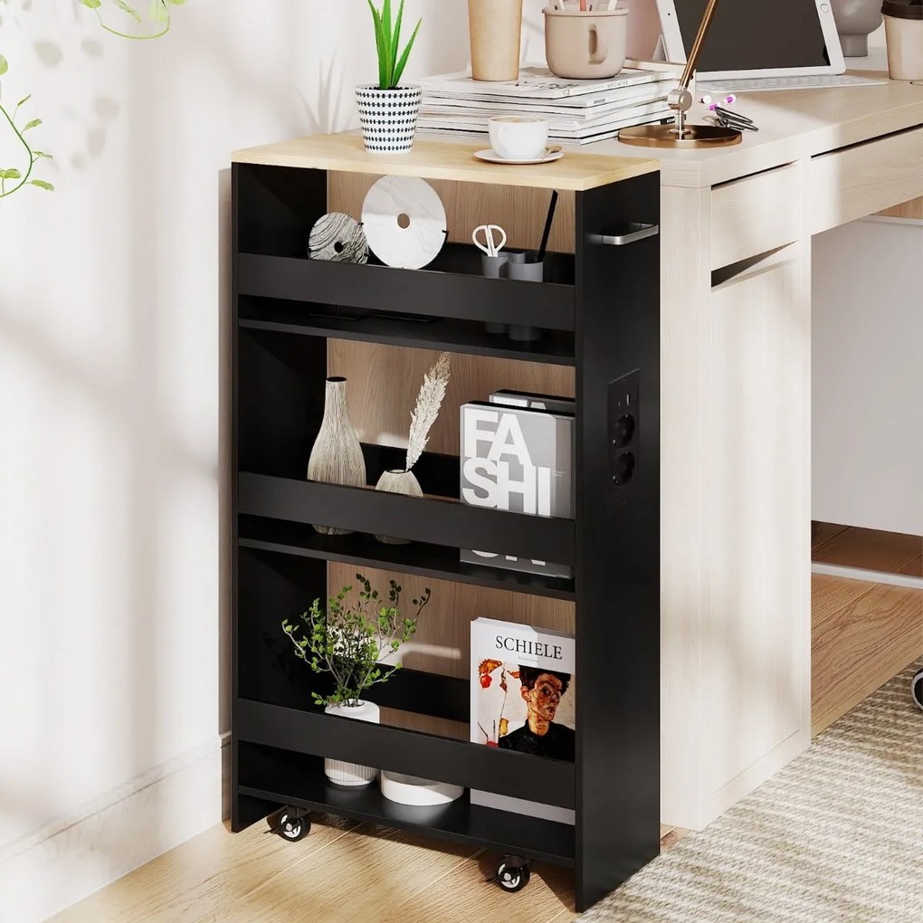 Costway 20 cm tenký úložný vozík s nabíjecí stanicí 4patrový