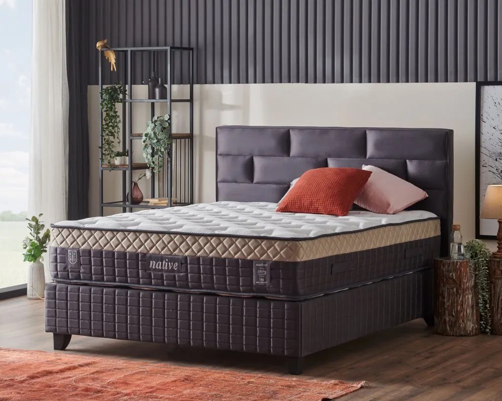 Čalouněná postel NATIVE s matrací - antracit 90 × 200 cm