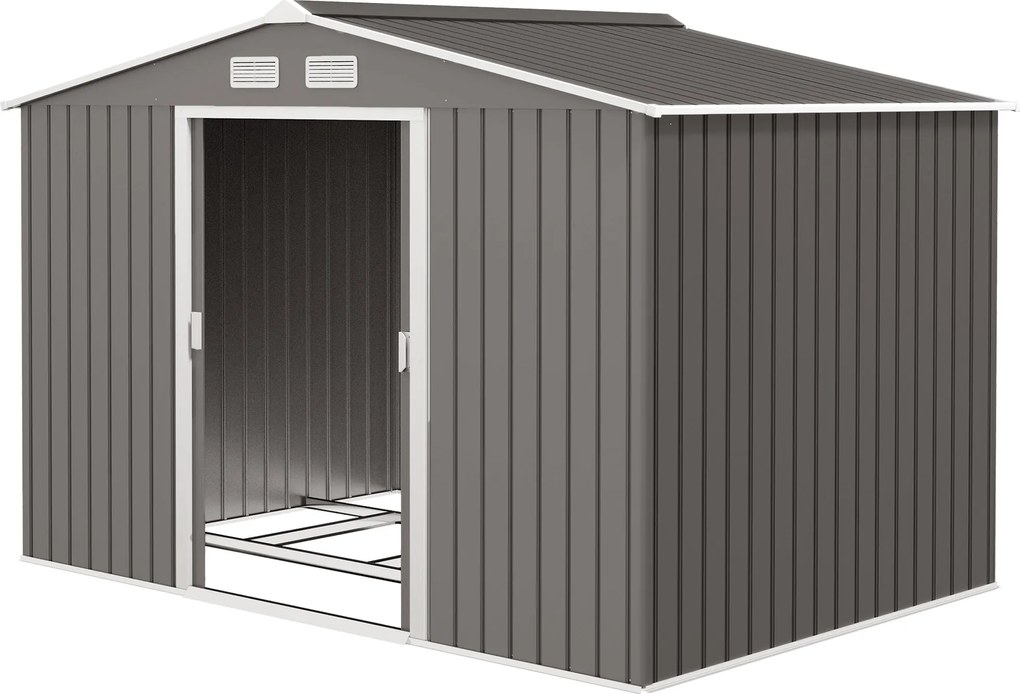 Zahradní kůlna Outsunny 4,9 m² s pultovou střechou, posuvné dveře, základy, 277 x 195 x 192 cm, kůlna z pozinkované oceli, odolná vůči počasí, pro zah
