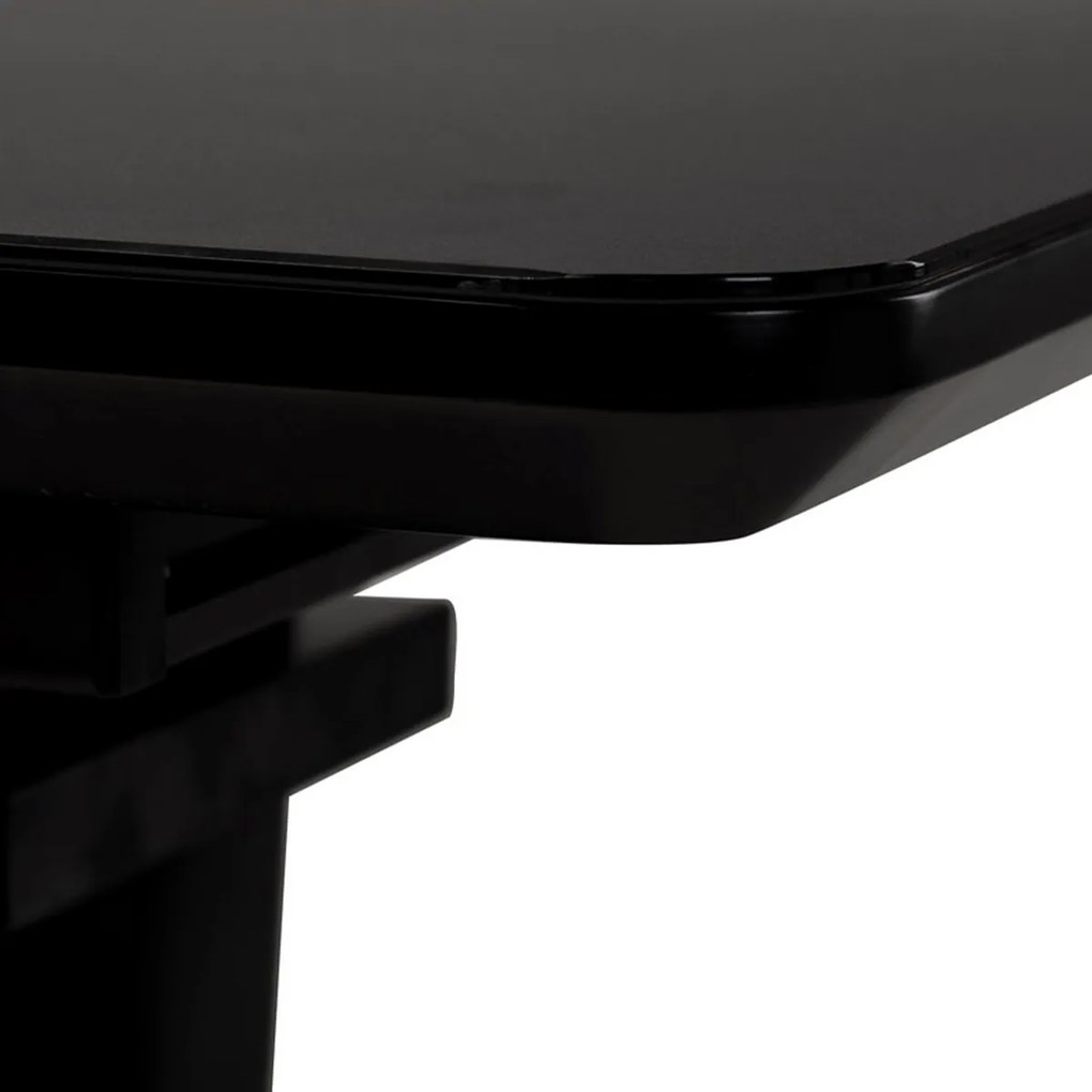 AUTRONIC Jídelní stůl 110+40x75 cm, černá 4 mm skleněná deska, MDF, černý matný lak