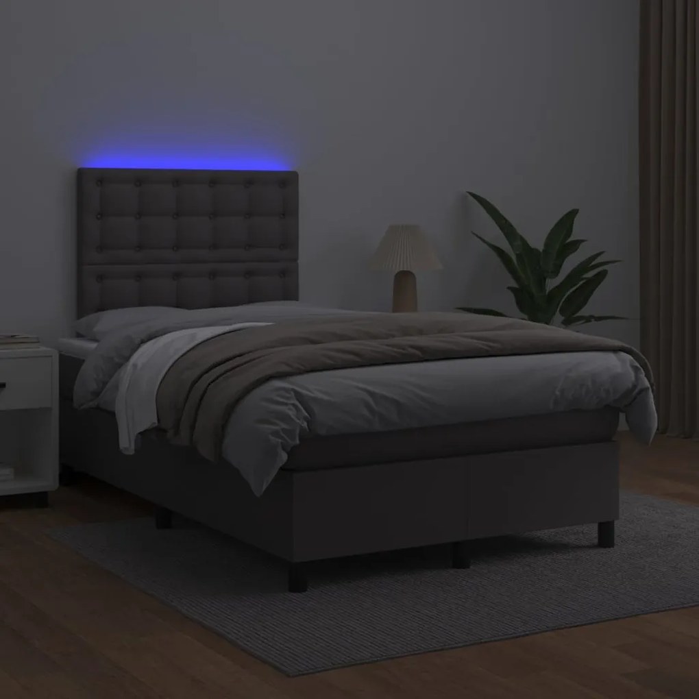 Box spring postel s matrací a LED šedá 120x200 cm umělá kůže 3135937