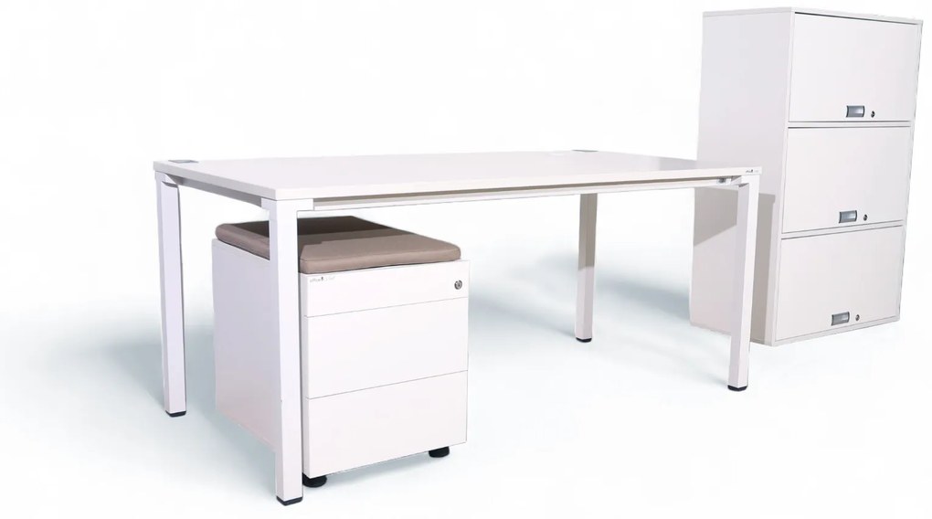 STEELCASE Set: Stůl 160+kontejner+skříň, STC/Narb, bílá/hnědá