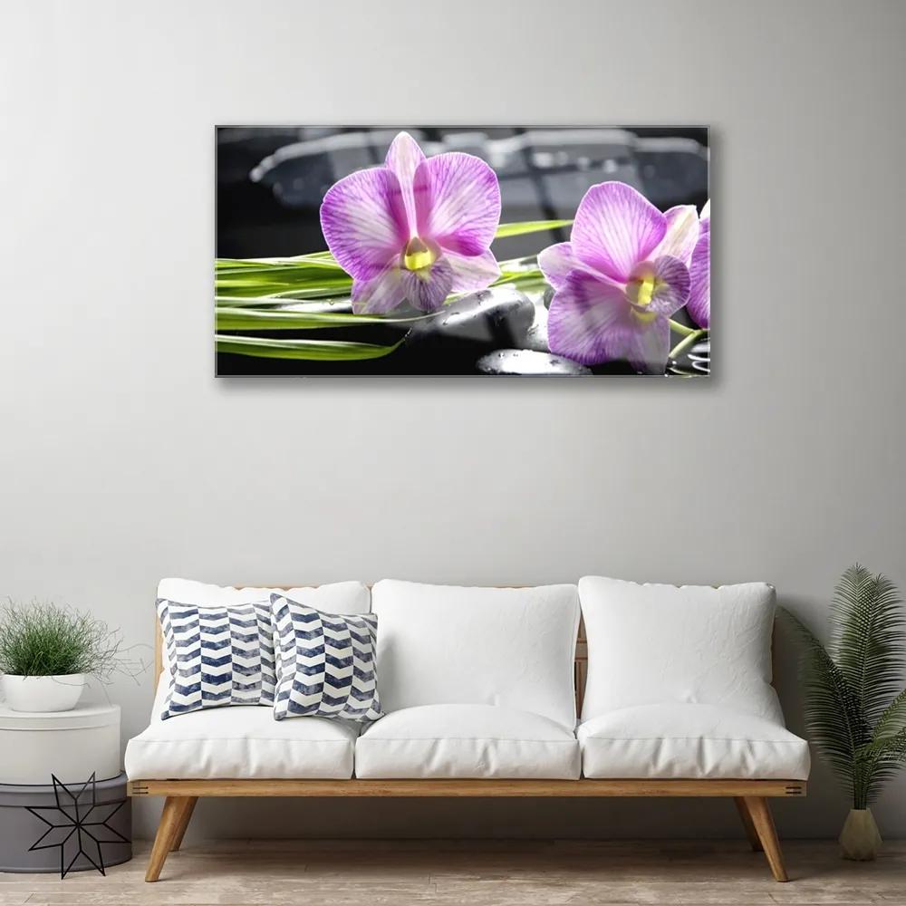 Obraz na skle Orchidej Kameny Zen Lázně 100x50 cm