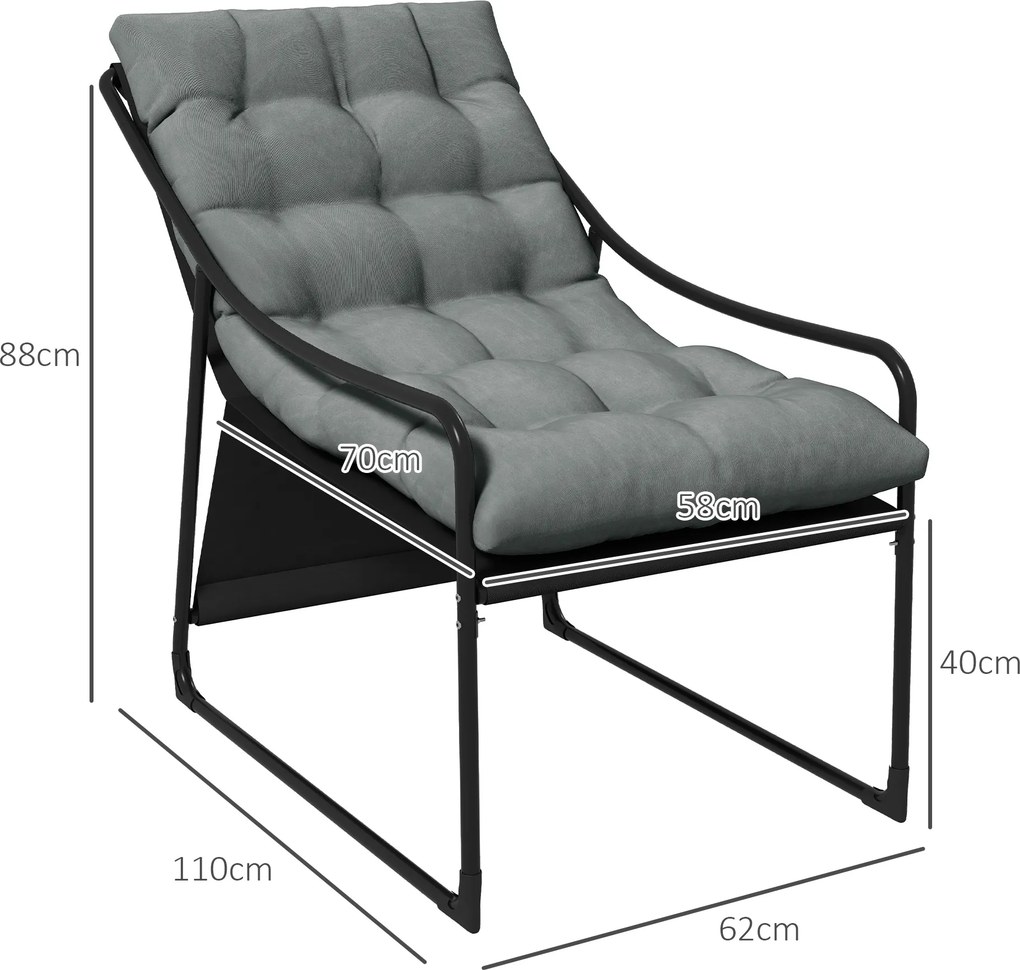 Zahradní křeslo Outsunny zahradní křeslo se silným sedákem, lounge křeslo s područkami do nosnosti 120 kg, pro zahradu a balkon, šedé