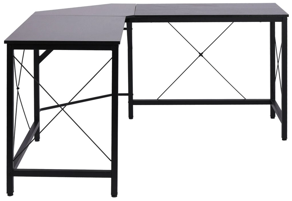 Počítačový stůl HOMCOM Rohový stůl ve tvaru L 150x150x76cm MDF černý, moderní rohový stůl pro kancelář a domácí pracovnu