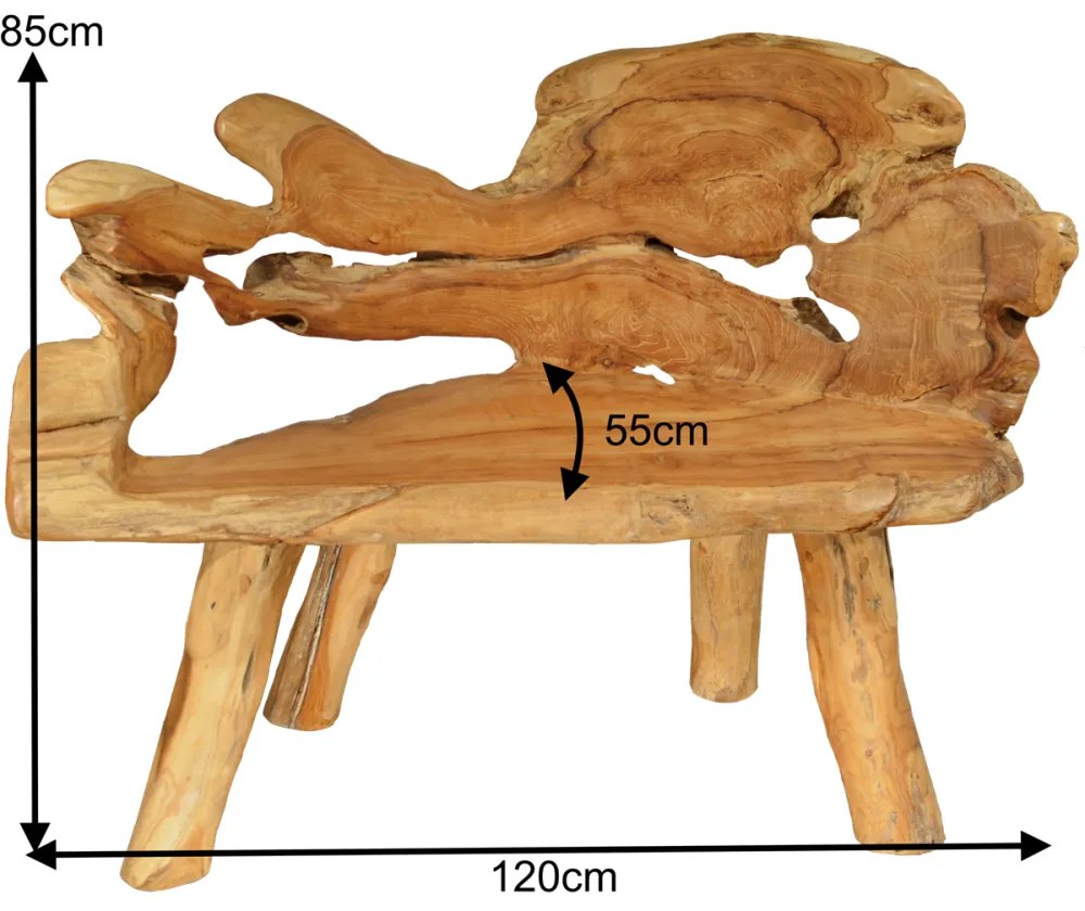 Massive home | Masivní lavice z teakového dřeva ROOT 120cm
