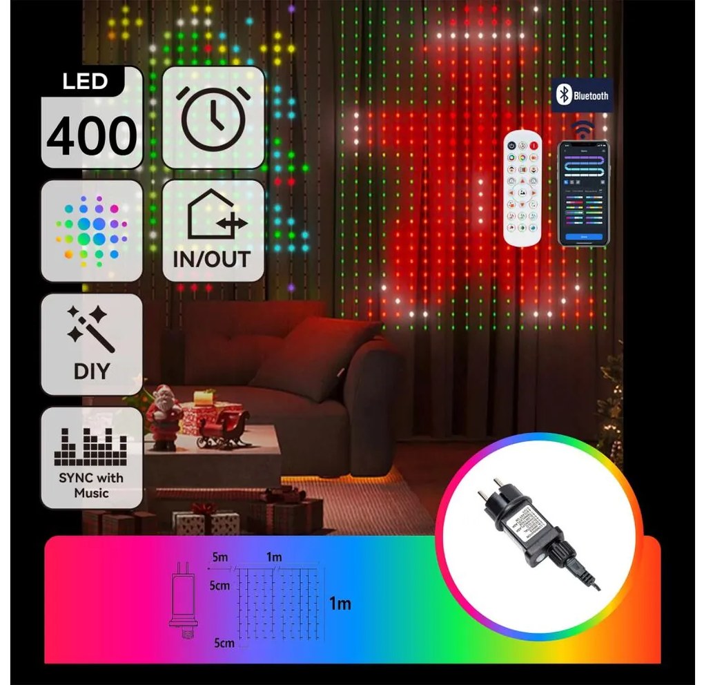 Aigostar - LED RGBY Dekorační řetěz 400xLED/15W/230V 1x1m IP44 + DO