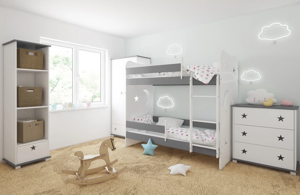 BabyBeds Dětská patrová postel STARS II 180x80 Barevné provedení: Růžová, Úložný prostor: Ano, s úložným prostorem