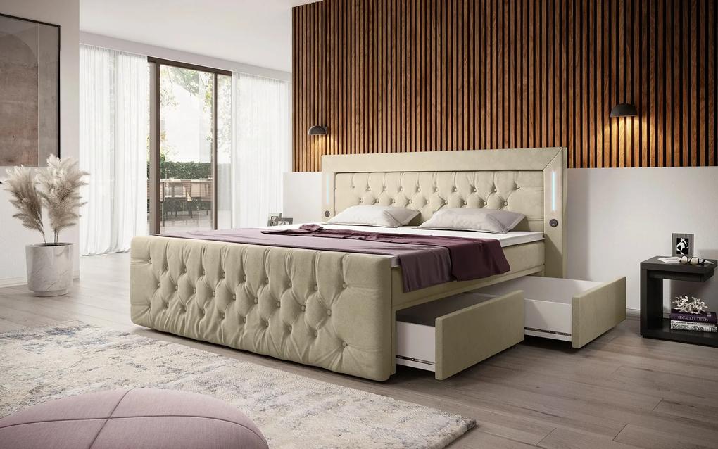 K&M postele Boxspring postel DIVAT s úložným prostorem, LED a USB Velikost postele: 120 × 200 cm, Výběr matrace: Oboustranná pružinová matrace - stře…