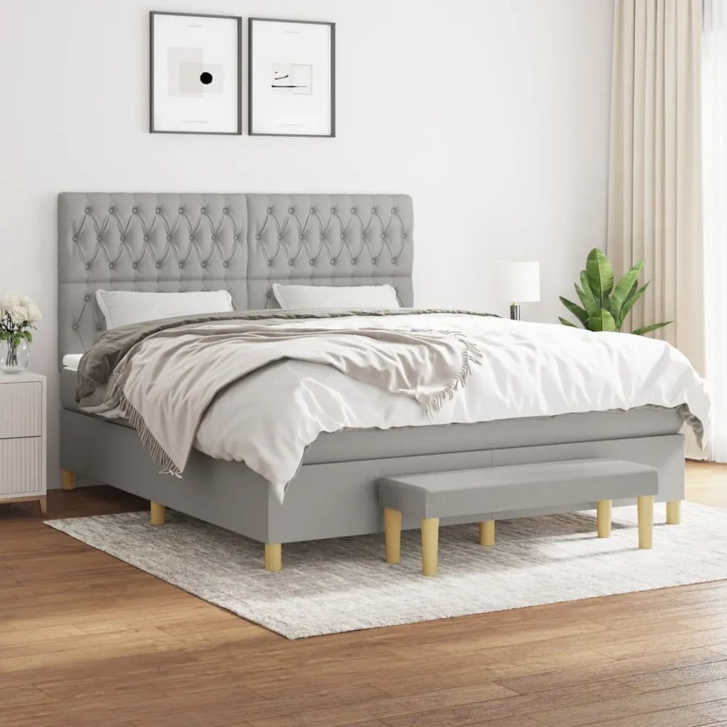 Box spring postel s matrací světle šedá 180 x 200 cm textil 3137413