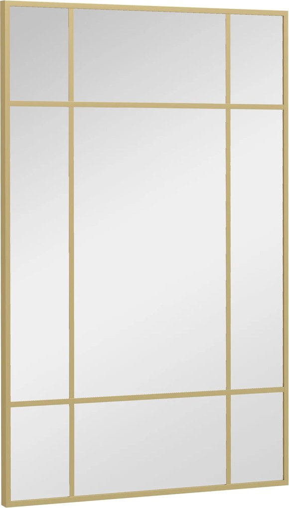 HOMCOM Obdélníkové Nástěnné Zrcadlo 90x60 cm se Zlatým Kovovým Rámem - Dekorativní Zrcadlo do Obývacího Pokoje, Ložnice a Předsíně | Aosom