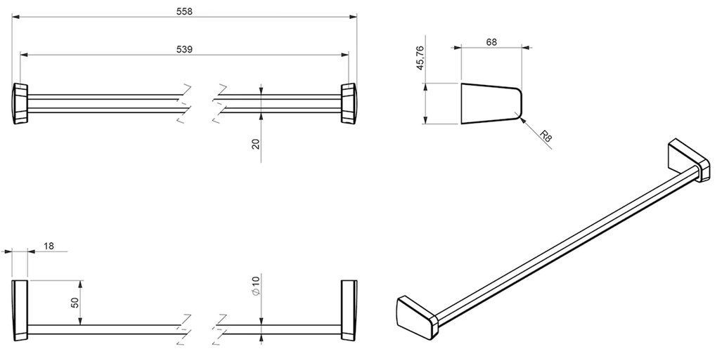 Sapho, ZEN držák ručníků 500mm, černá, 166411