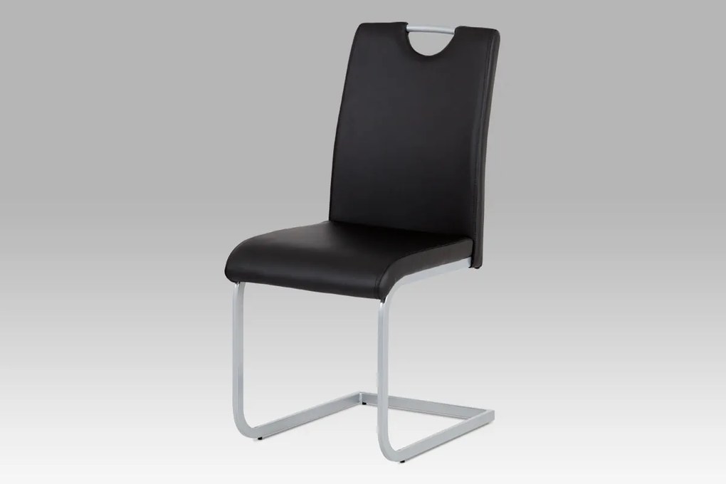 Artium Jídelní židle koženka černá / šedý lak - DCL-121 BK