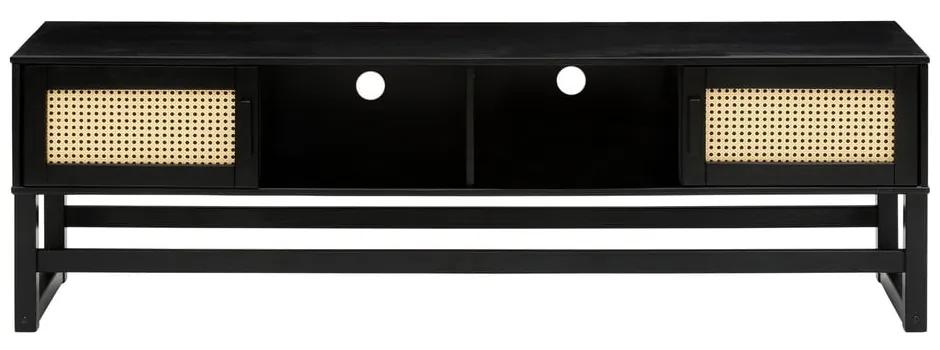 Černý TV stolek z borovicového dřeva s ratanovými dvířky Støraa Jolene