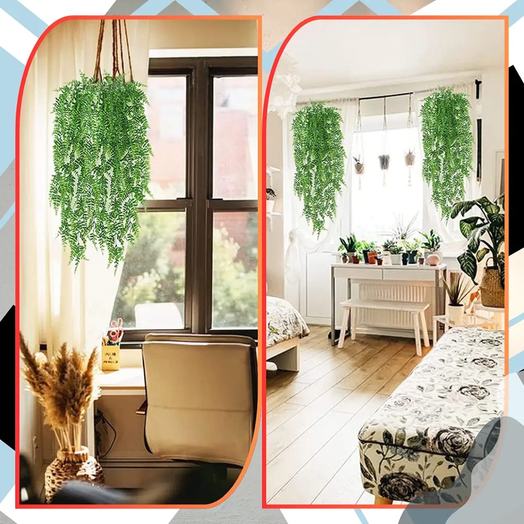 Camerazar Umělá kapradina sada dvou závěsných dekorací v zelené barvě 82 cm