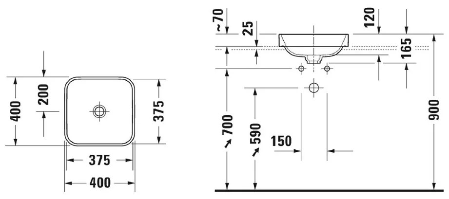 Duravit Happy D.2 Plus - Umyvadlová mísa broušená, 40x40 cm, bílá, 2359400000