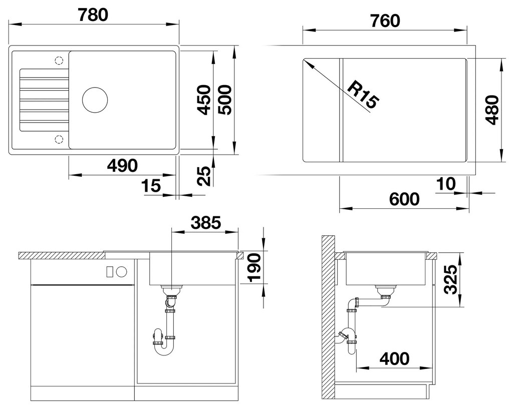 Blanco Zia XL 6 S Compact, silgranitový dřez 780x500x190 mm, 1-komorový, antracitová, BLA-523273