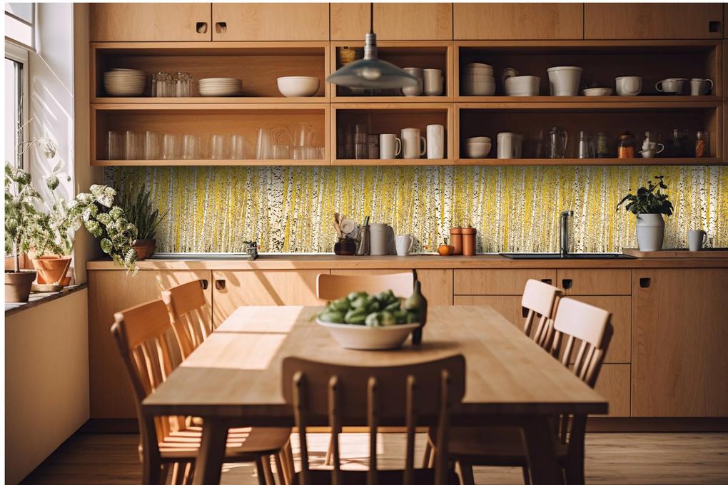 DIMEX | Fototapeta do kuchyně Žlutý březový háj KI-420-197 | 420 x 60 cm | žlutá, černá, bílá