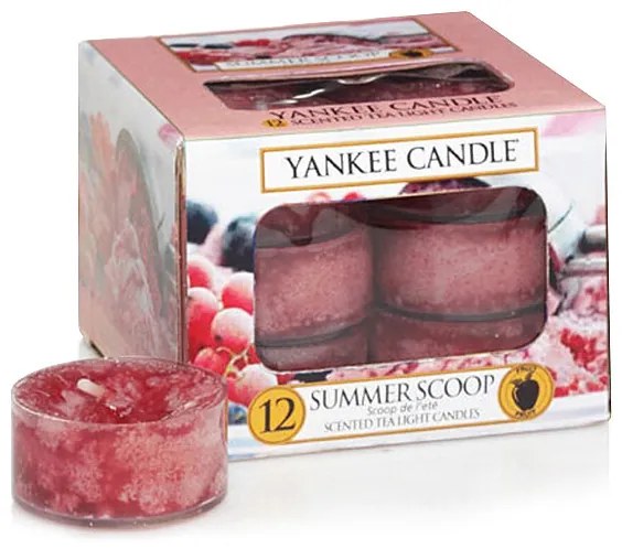 Yankee Candle – čajové svíčky Summer Scoop (Kopeček jahodové zmrzliny), 12 ks