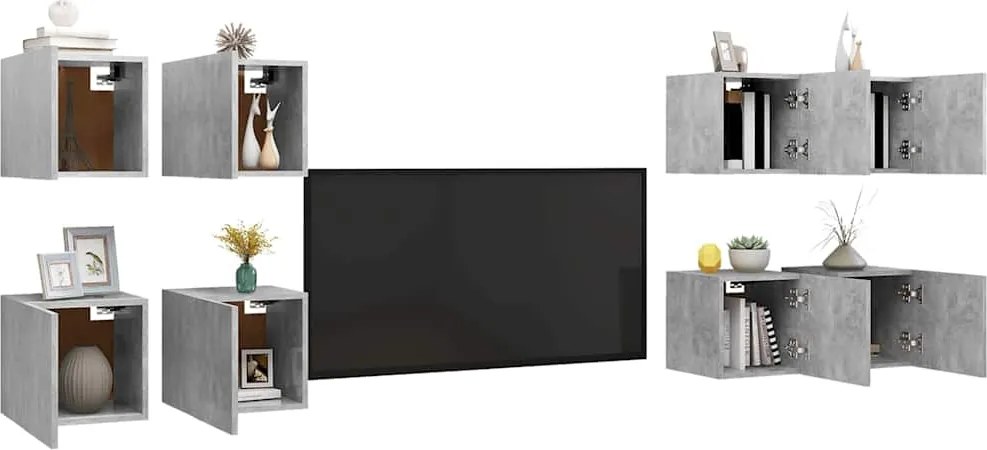 Nástěnné TV skříňky 8 ks betonově šedé 30,5 x 30 x 30 cm 3079159