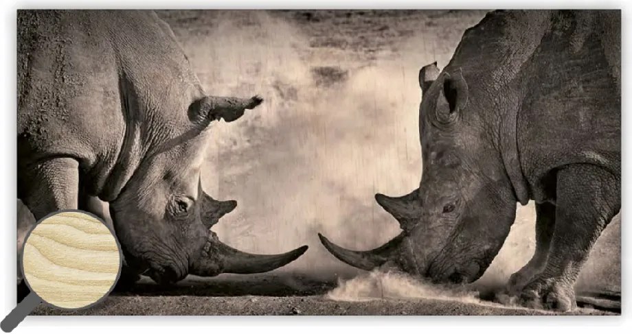 Helma 365, Dřevěný černobílý obraz na stěnu se zvířaty - Rhinos