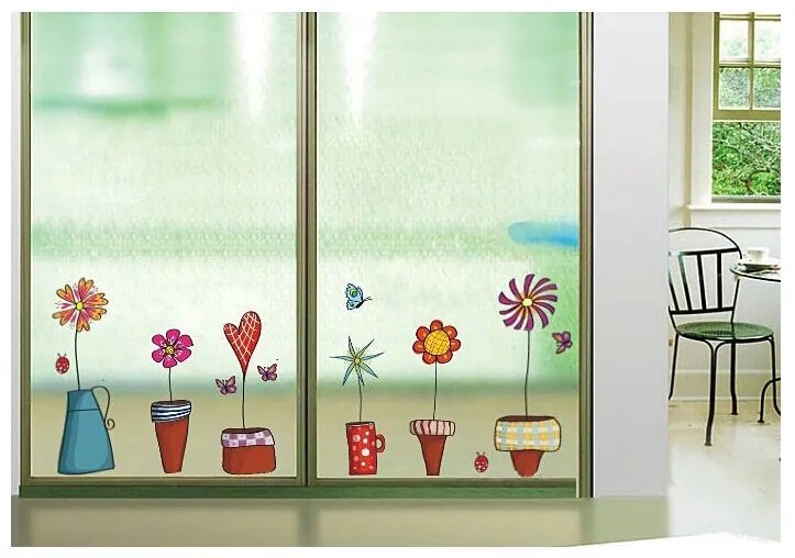 Samolepka na zeď "Květiny v květináči" 45x60 cm