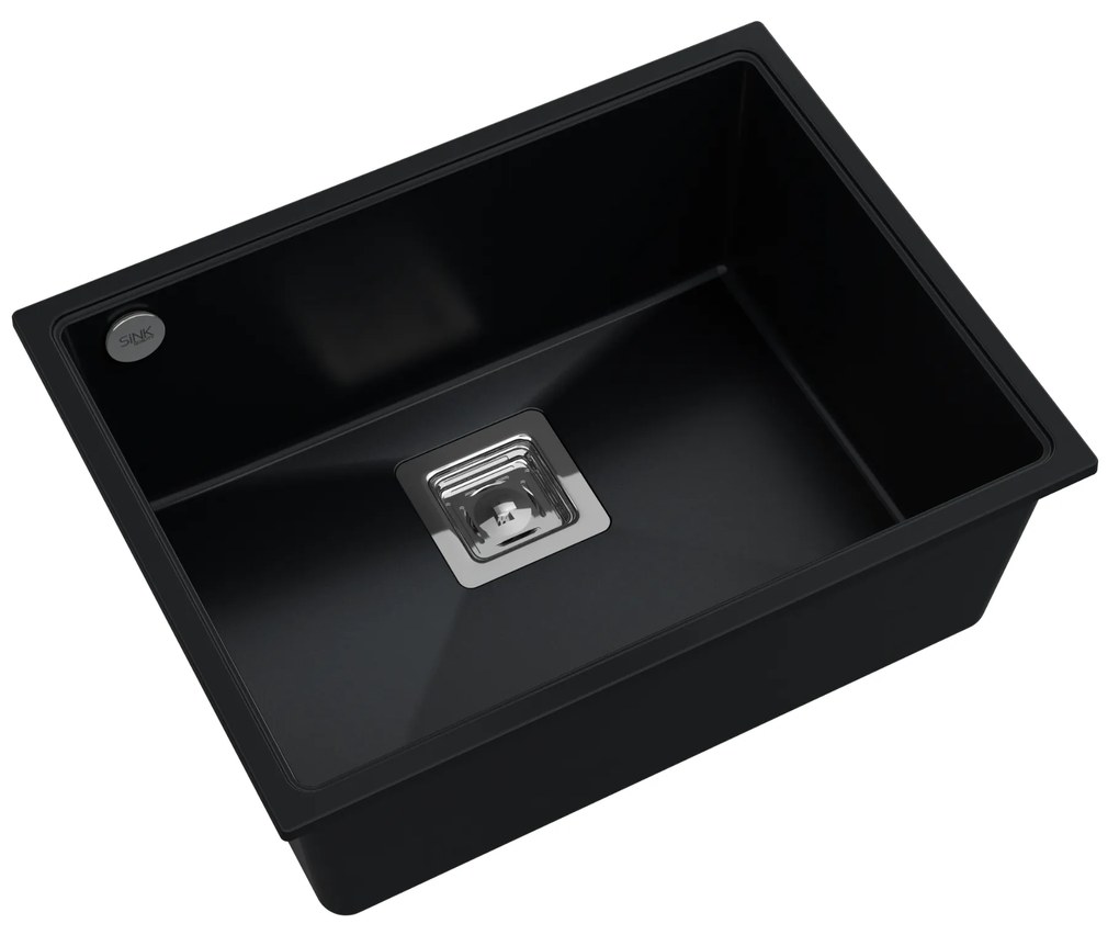 Sink Quality Argon 60, kuchyňský granitový dřez 550x420x225 mm + chromový sifon, černá, SKQ-ARG.C.1KBO.60.X