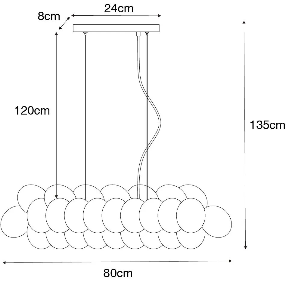 Závěsné svítidlo černé s opálovým sklem 8-světlo obdélníkové - Uvas