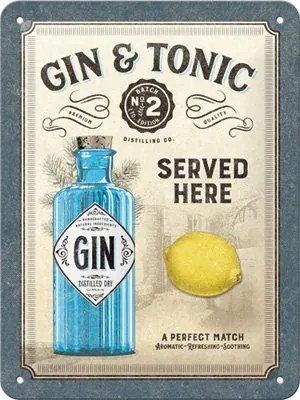 Postershop Plechová cedule: Gin & Tonic Served Here - 15x20 cm