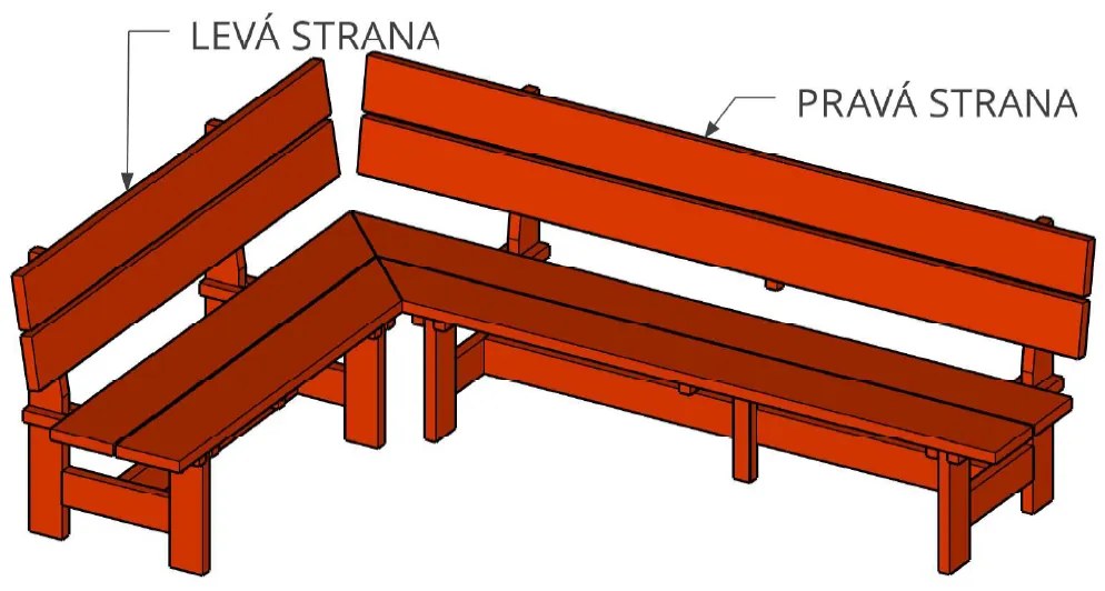 KULHÁNEK Zahradní rohová lavice - rustikální Odstín nátěru: individuální, Délka levé strany: 150 cm, Délka pravé strany: 150 cm