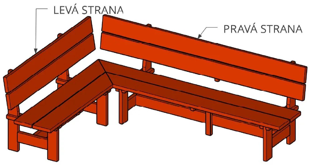 KULHÁNEK Zahradní rohová lavice - rustikální Odstín nátěru: individuální, Délka levé strany: 300 cm, Délka pravé strany: 180 cm