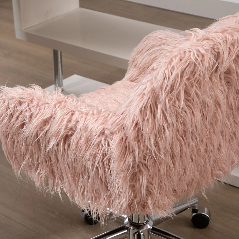 Kancelářská židle Vinsetto pro ženy, výškově nastavitelná kancelářská židle, ergonomická, umělá kožešina, růžová+stříbrná